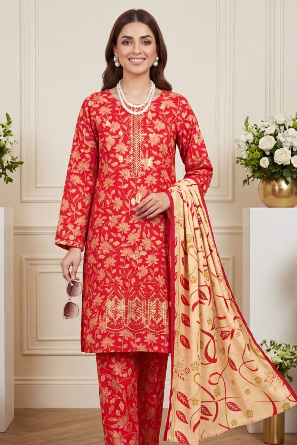 Aneela s Premium Embroidered Lawn 3PC Unstitched Suit with Printed ...